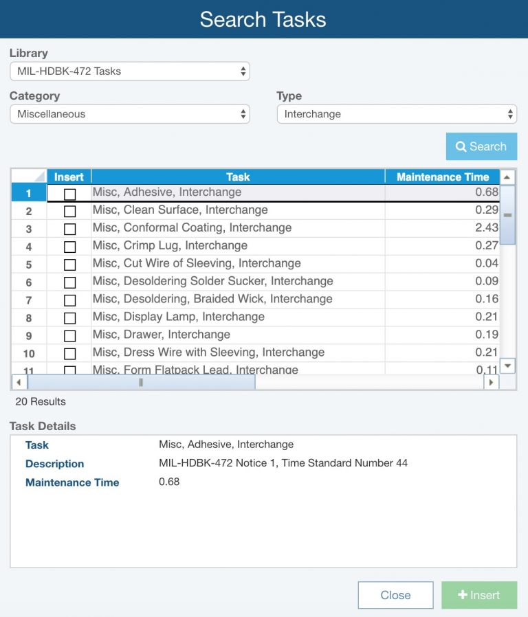 MIL-HDBK-472 Maintainability Software with Maintenance Tasks Library